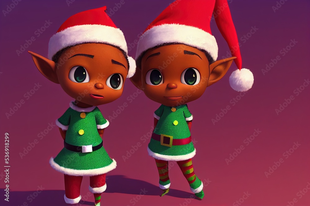 3D rendering of computer-generated Christmas Elft wearing a traditional ...