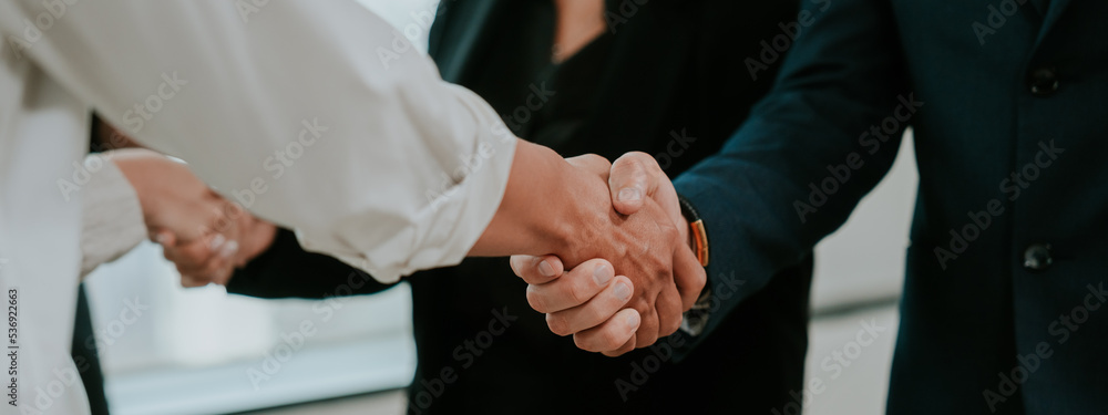 professional business people shaking hands in the office. Finishing ...