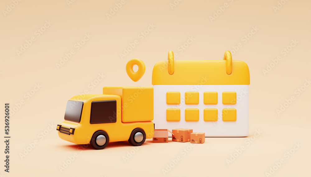 Delivery truck with with calendar Cargo reminder and location pin ...