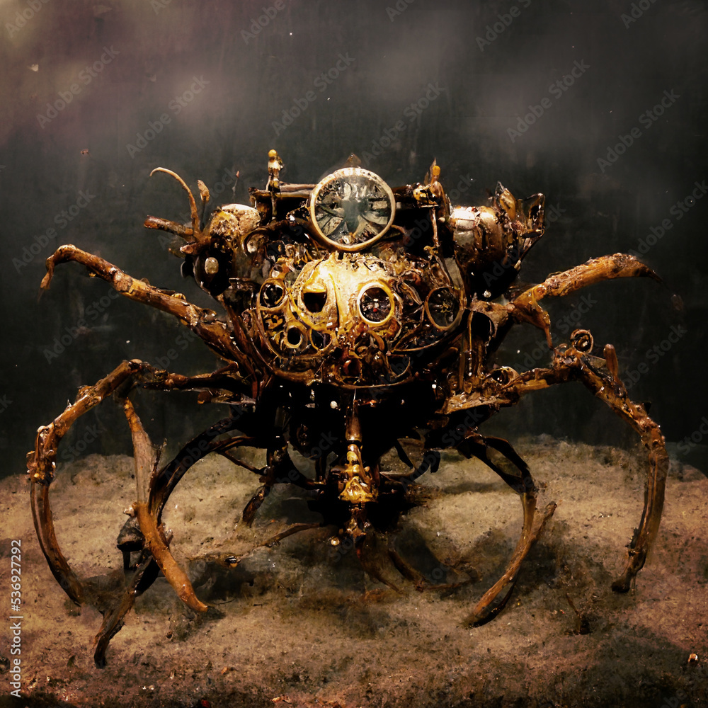 sci-fi fantasy illustration: mechanical crawfish in steampunk style ...