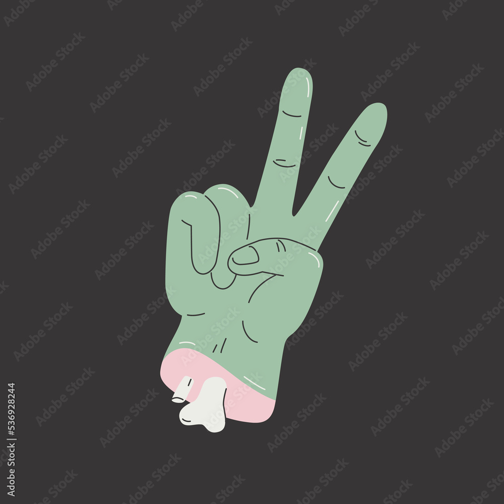 Monster zombie hand. Funky cartoon dead human hand gesture peace sign ...