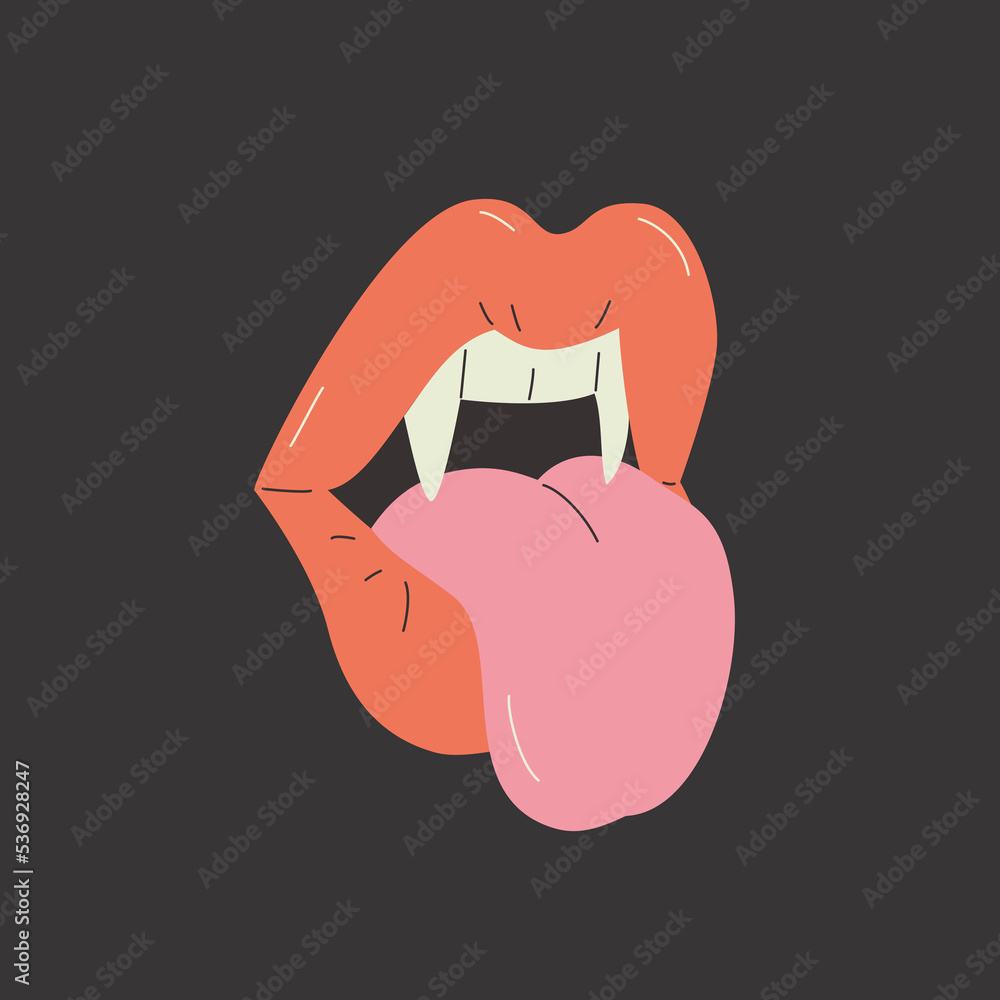 Female vampire lips. Funky cartoon womans open mouth with tongue ...