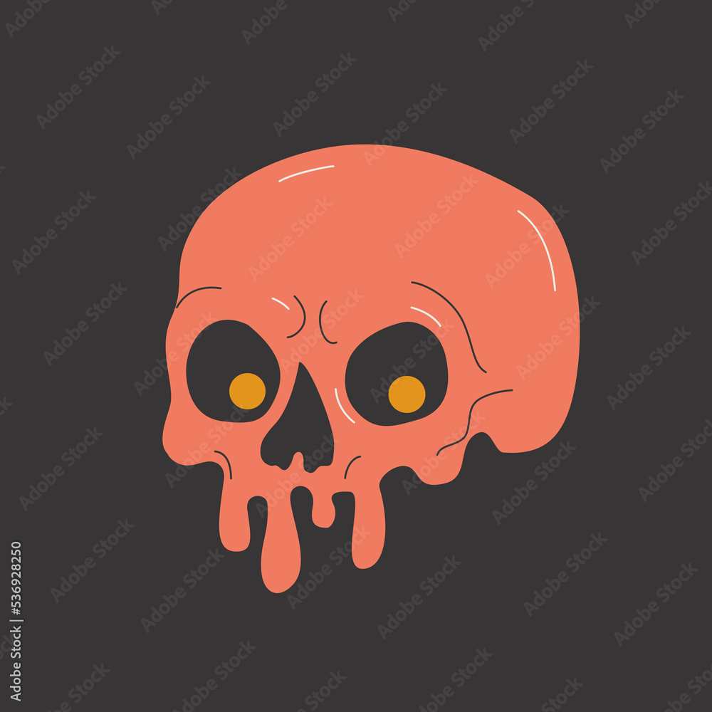 Psychedelic drippy paint skull. Acid abstract character in cartoon ...