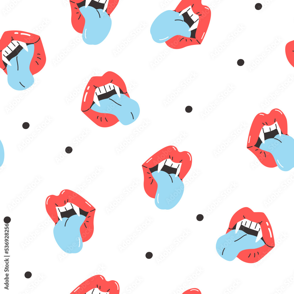Female vampire lips seamless pattern. Funky cartoon womans open mouth ...