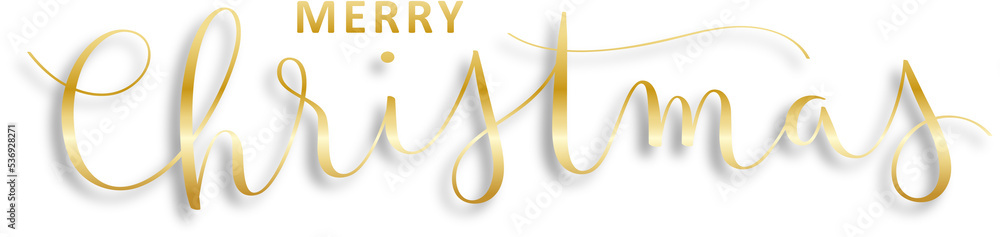 MERRY CHRISTMAS metallic gold brush lettering banner with drop shadow ...
