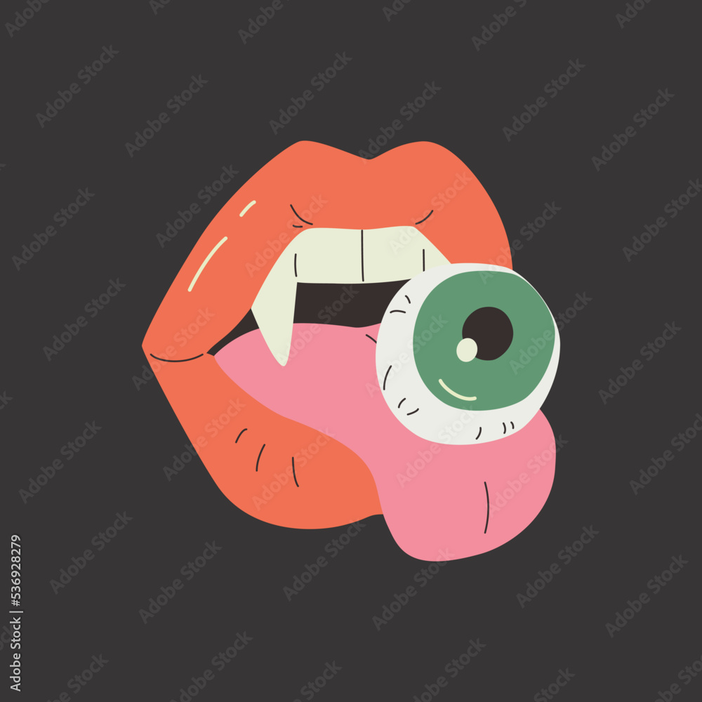 Female vampire lips, eye. Cartoon womans open mouth with tongue ...