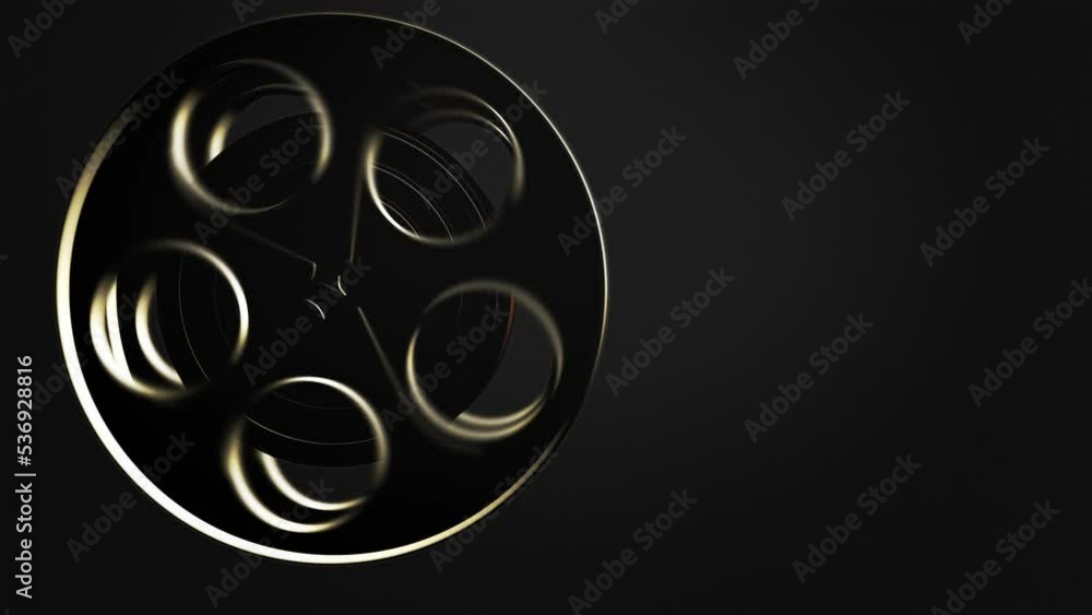 Movie tape, graphics composition element. Reel tape spool rolling in a ...