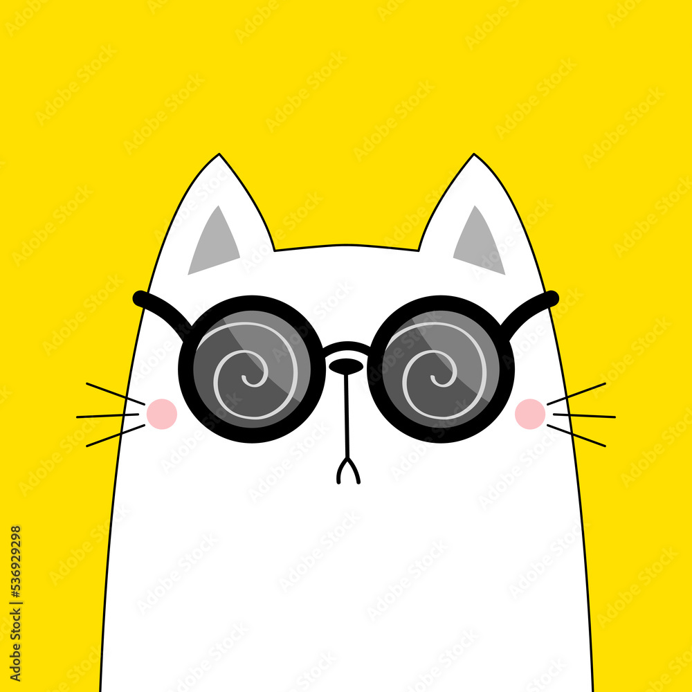 Cat Wearing Round Sunglasses Eyeglasses Hypnotic Spiral Pattern Black Contour Line Outline