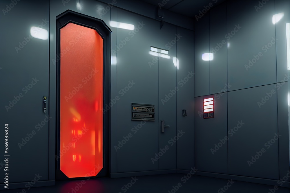 Spaceship Red Sci-fi door interior design illustration Stock ...