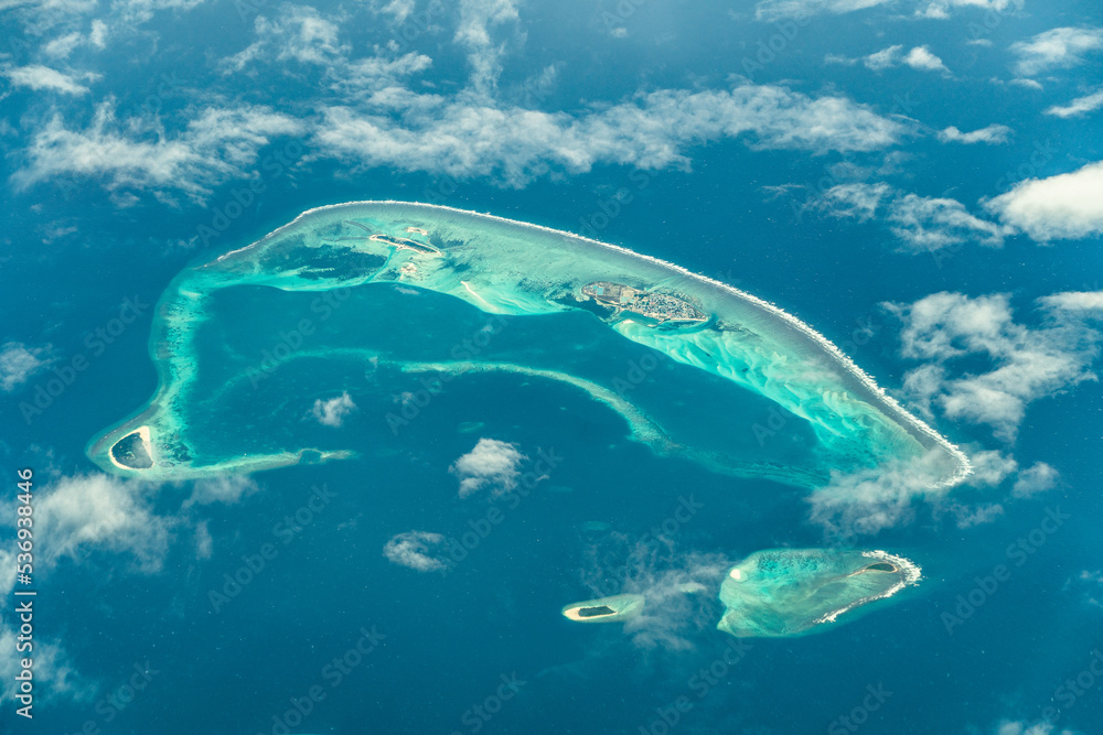 Aerial view of the Maldives islands and atolls. Maldives tourism and ...