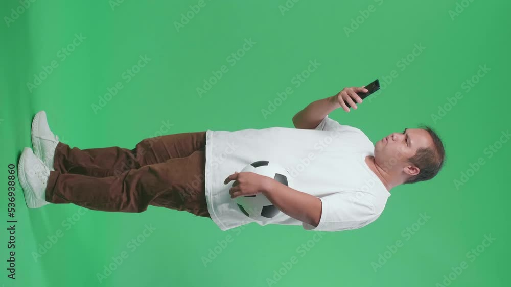 Full Body Of Asian Man With A Ball Is Regretting Cheering Soccer On ...