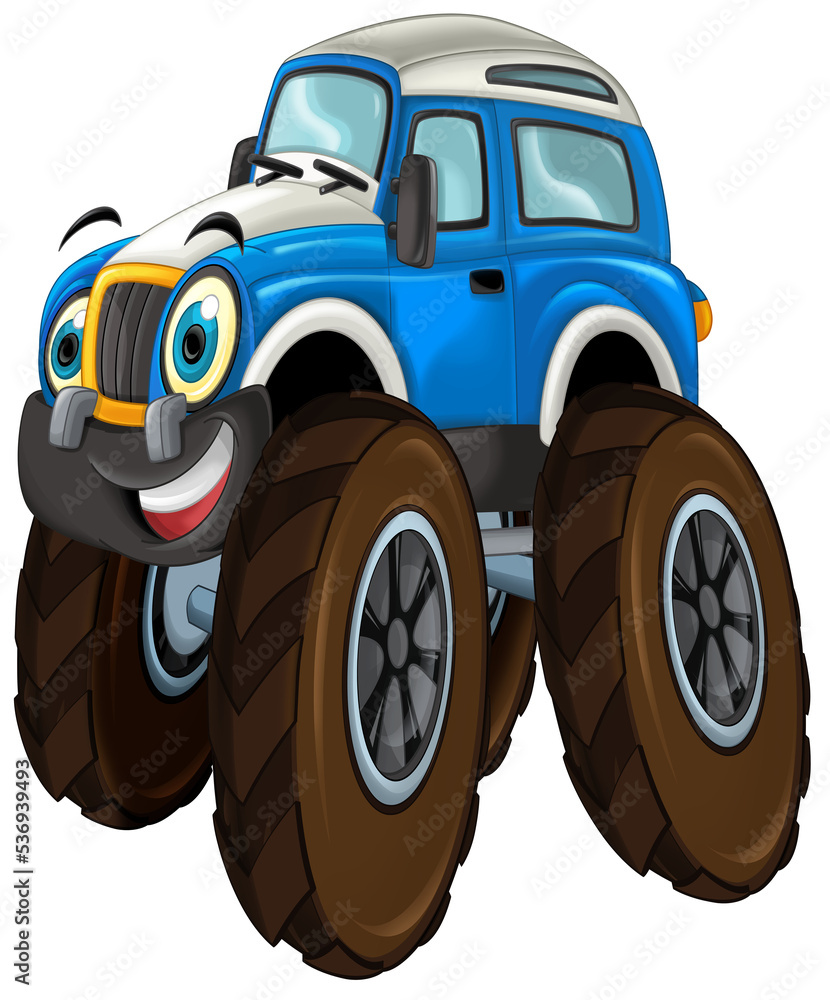 cartoon happy and funny off road police car looking like monster truck ...