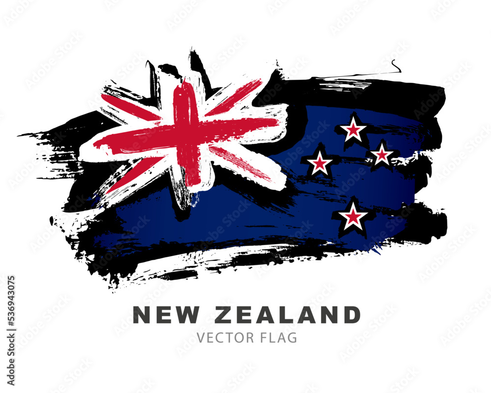 Flag of New Zealand. Colored brush strokes drawn by hand. Vector ...