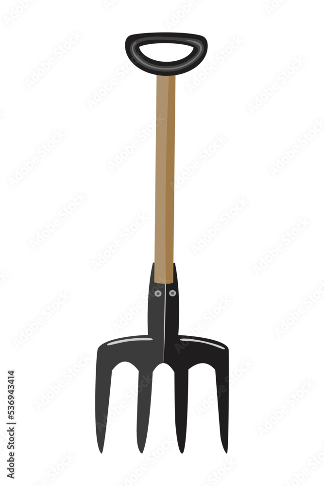 Pitchfork isolated on white background. Metal hayfork with wooden hand ...