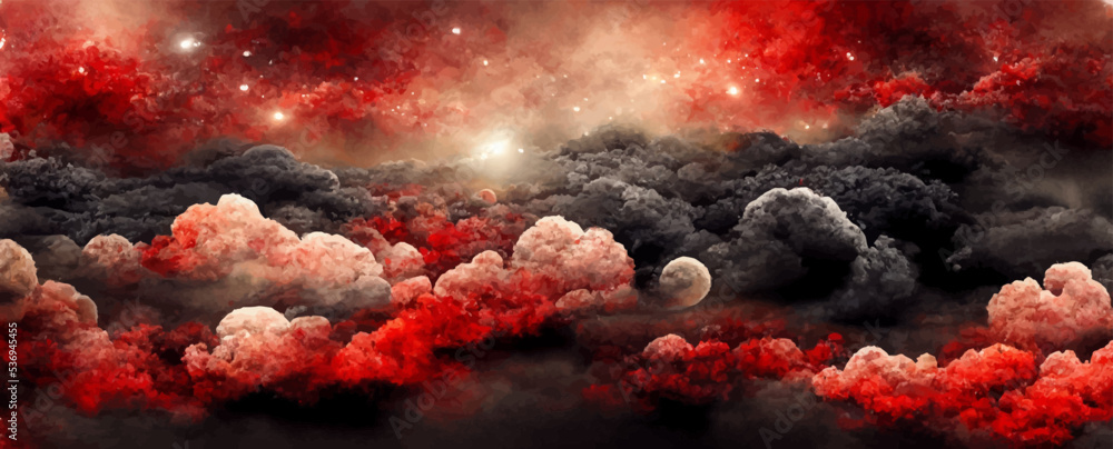 red clouds in the black sky, surreal background. banner Stock Vector ...