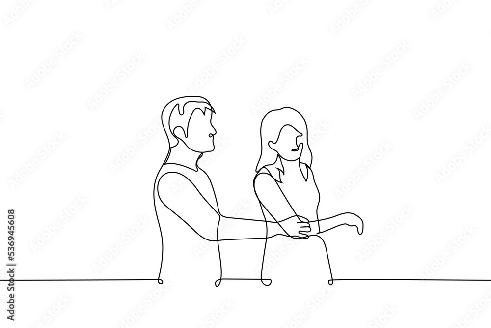 man grabbed a woman by the elbow she wants to avoid it - one line ...