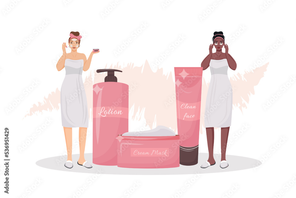 Beauty products promotion flat concept vector illustration. Editable 2D ...