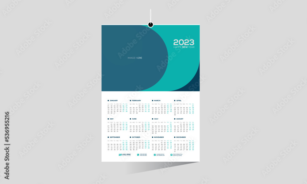 4 colored 12 month 2023 wall vector calendar design for any kind of use Stock Vector | Adobe Stock