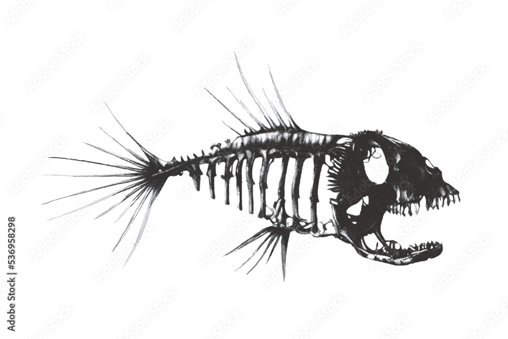 Fish skeleton. Fantastic Sea monster. Doodle sketch. Vector ...
