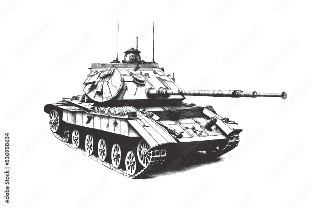 Steampunk battle tank. Fighting armoured vehicle. Doodle sketch. Vector ...
