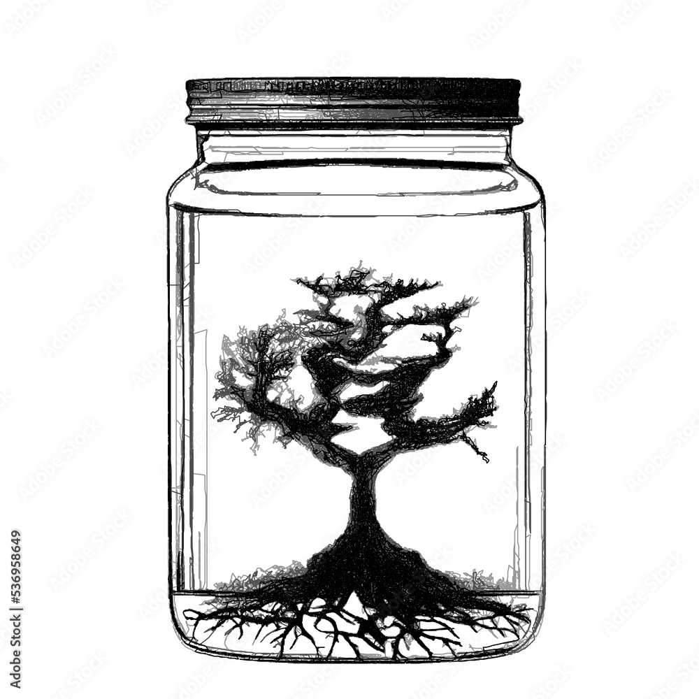 Tree in a jar. Doodle sketch. Vector illustration. Isolated on white ...