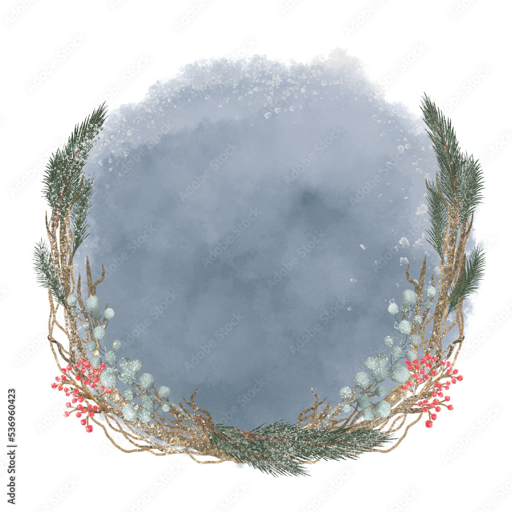 Winter floral frame cartoon illustration png, transparent background ...