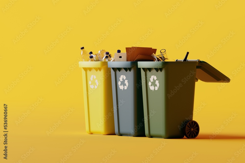 Waste bins for segregation. Wastepaper basket in different colors for ...