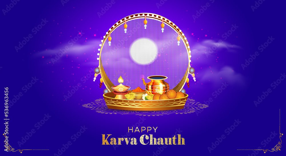 Happy Karwa Chauth festival poster design. Night sky background and ...