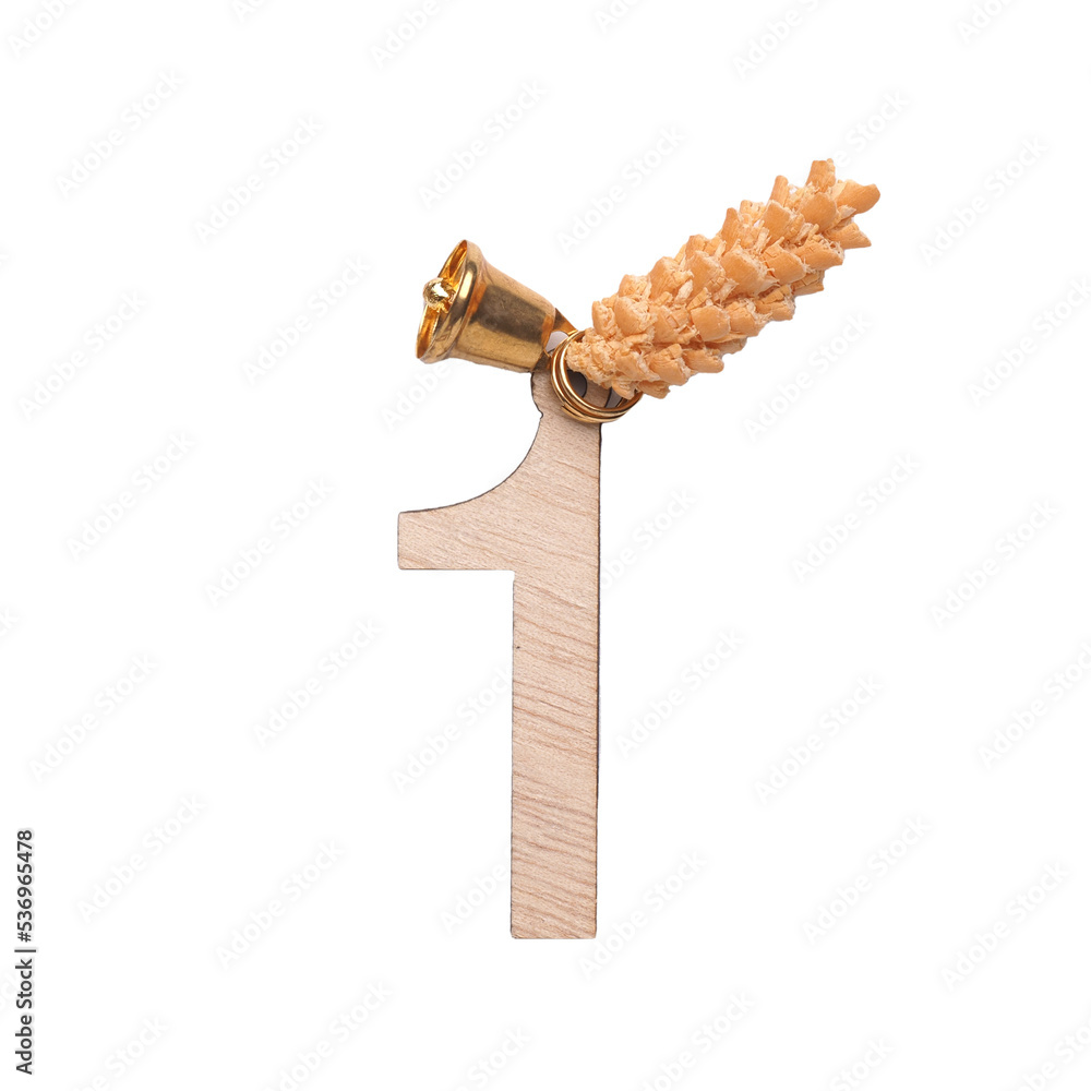 Wooden number one, first December, Advent calendar, wooden number on a ...
