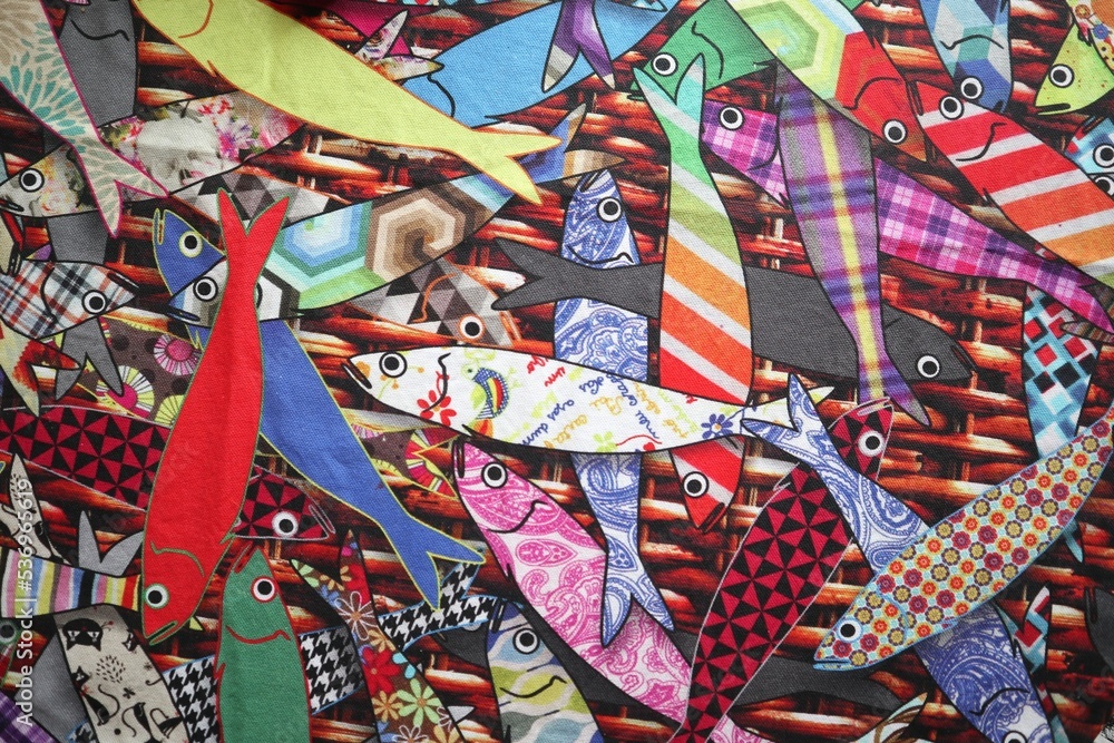 Sea of sardines of all colors in traditional portuguese fabric patterns ...