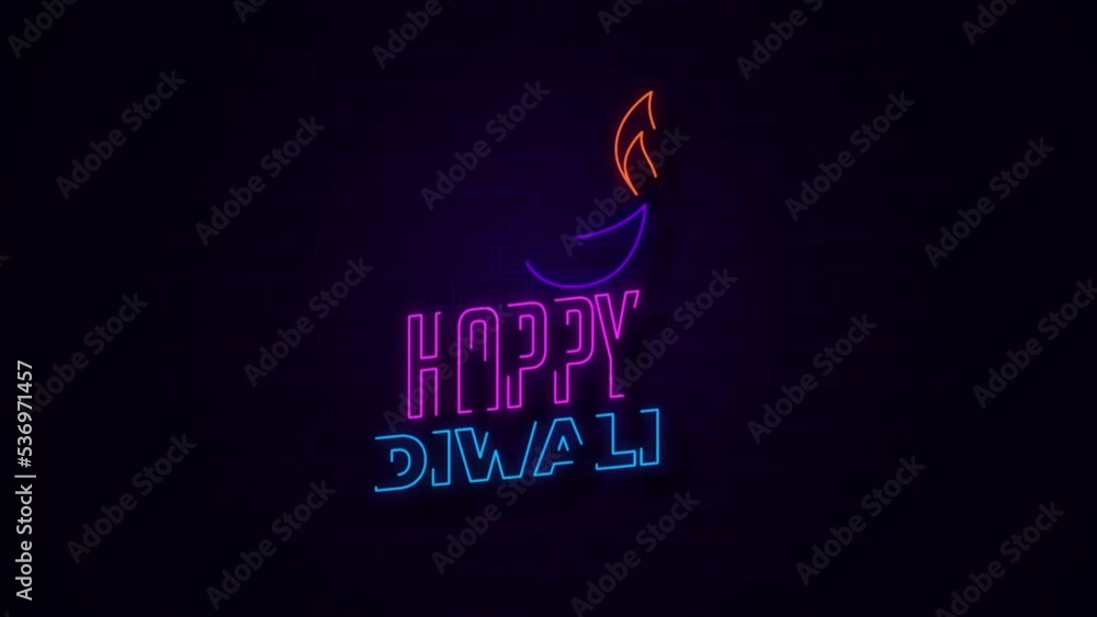 Diwali Neon Light Text Animation Fireworks Background Stock Video ...
