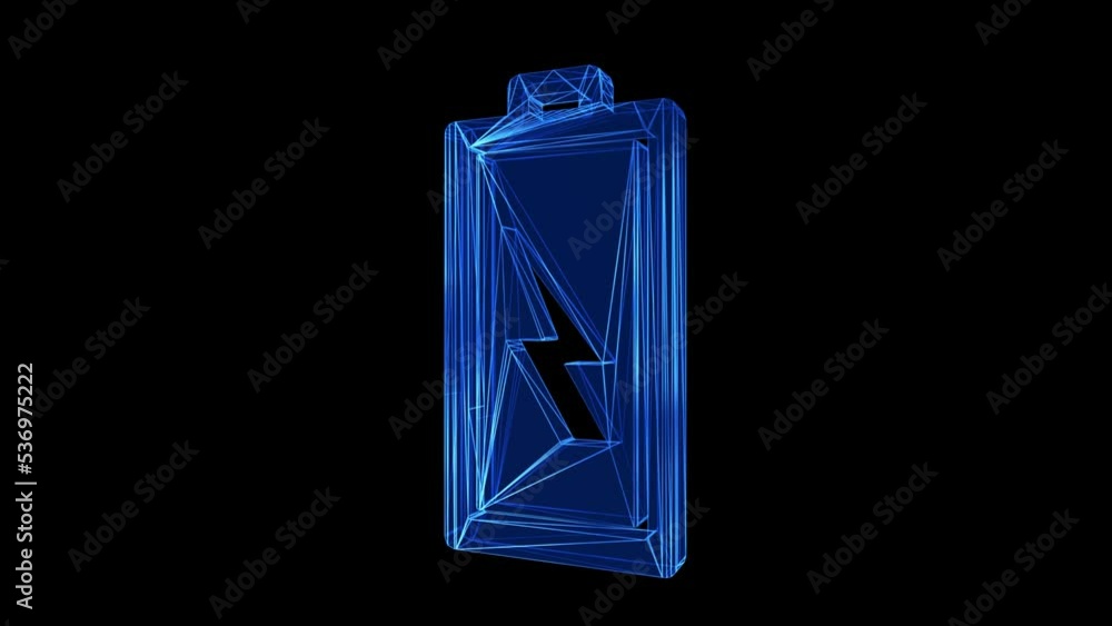 Battery Icon Blue Low Poly Rotating on black background. concept of ...