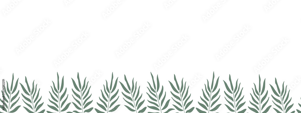 Seamless frame with green tropical leaves on a white background ...