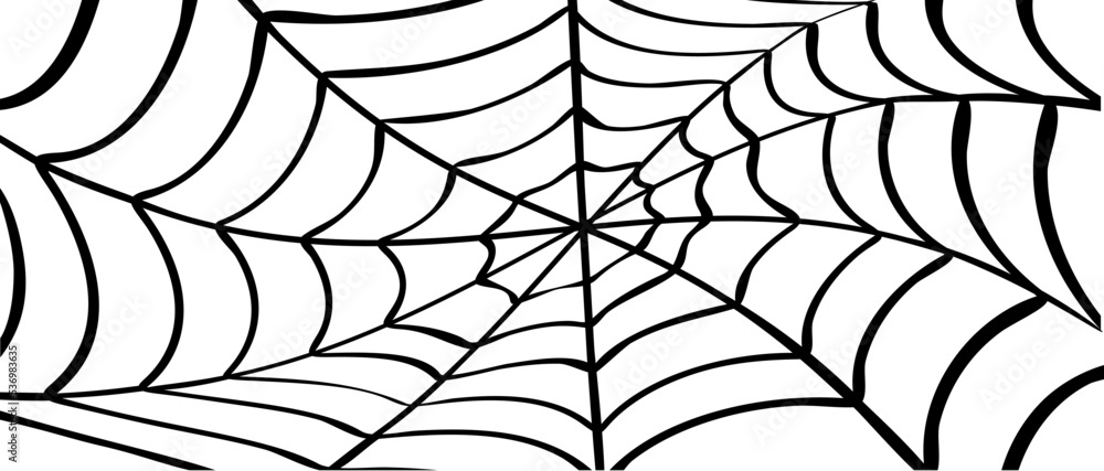 Cartoon drawing cobweb on black background. Flat vector spider ...