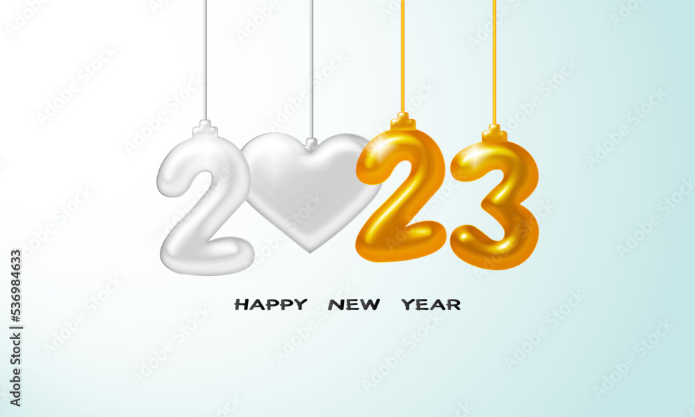 Happy New Year 2023. Holiday vector illustration of silver and gold ...