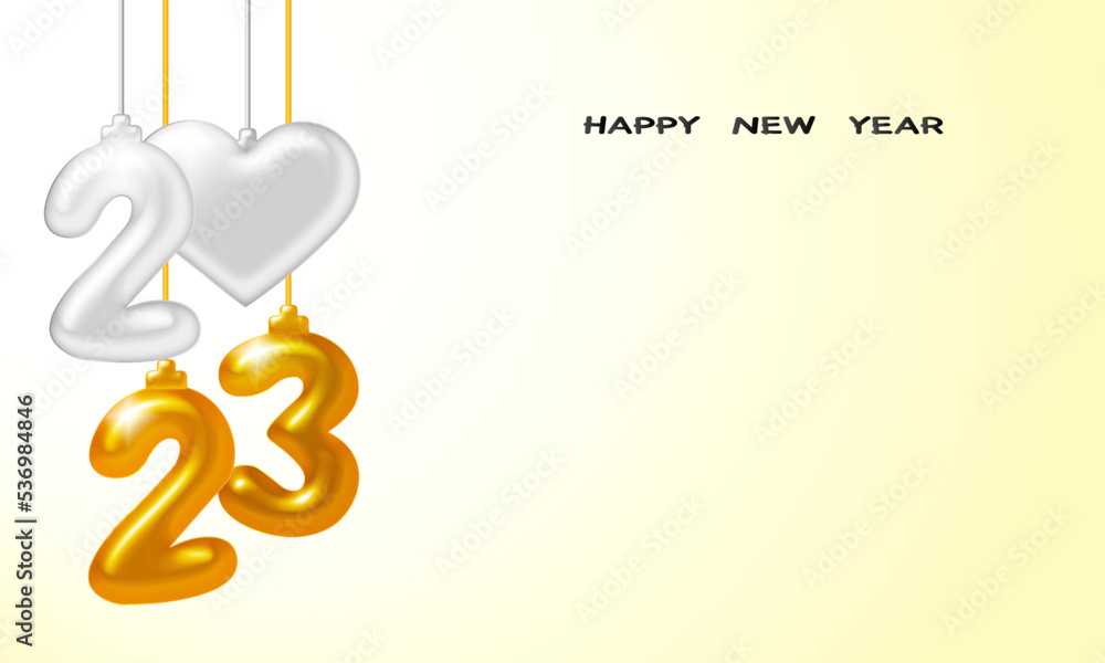 Happy New Year 2023. Holiday vector illustration of silver and gold ...