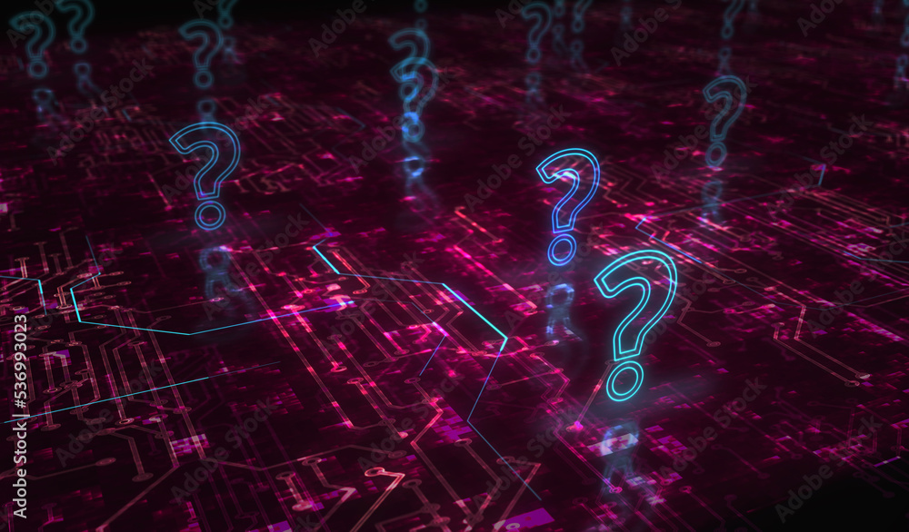 Question mark search and quest symbol digital concept 3d illustration ...