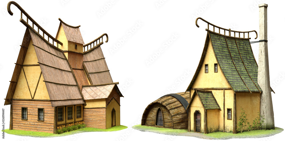 Two Fantasy buildings 3D illustrations Stock Illustration | Adobe Stock