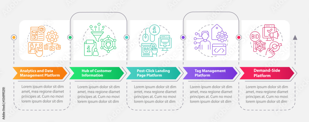 Digital marketing tools rectangle infographic template. Data ...