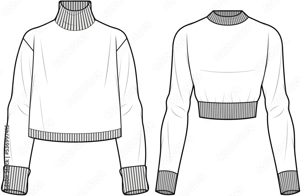 Turtleneck Long Sleeve Crop Top, High Neck Long Sleeve Crop Top, Winter ...