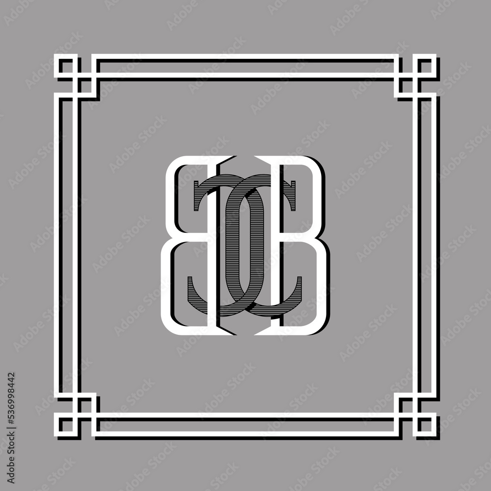 C B Monogram interlocking letters emblem. Art Deco style logo frame ...