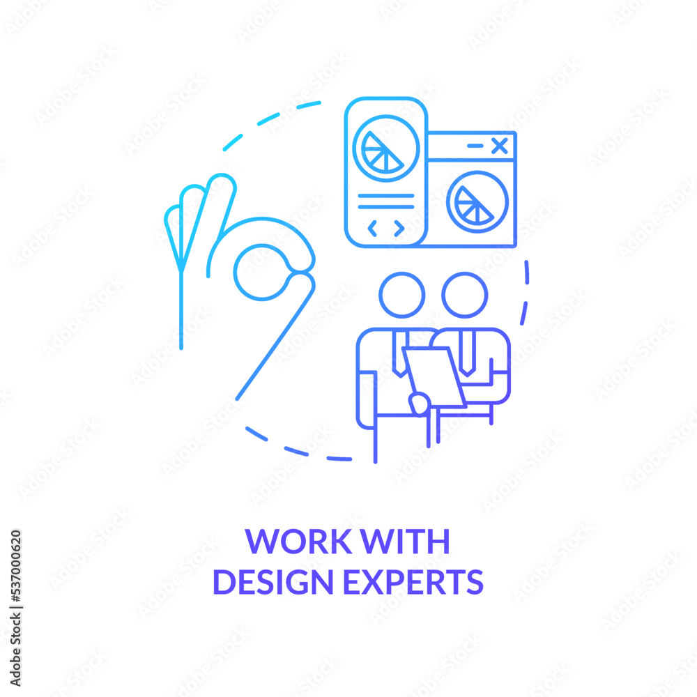 Work with design experts blue gradient concept icon. Sensory branding ...