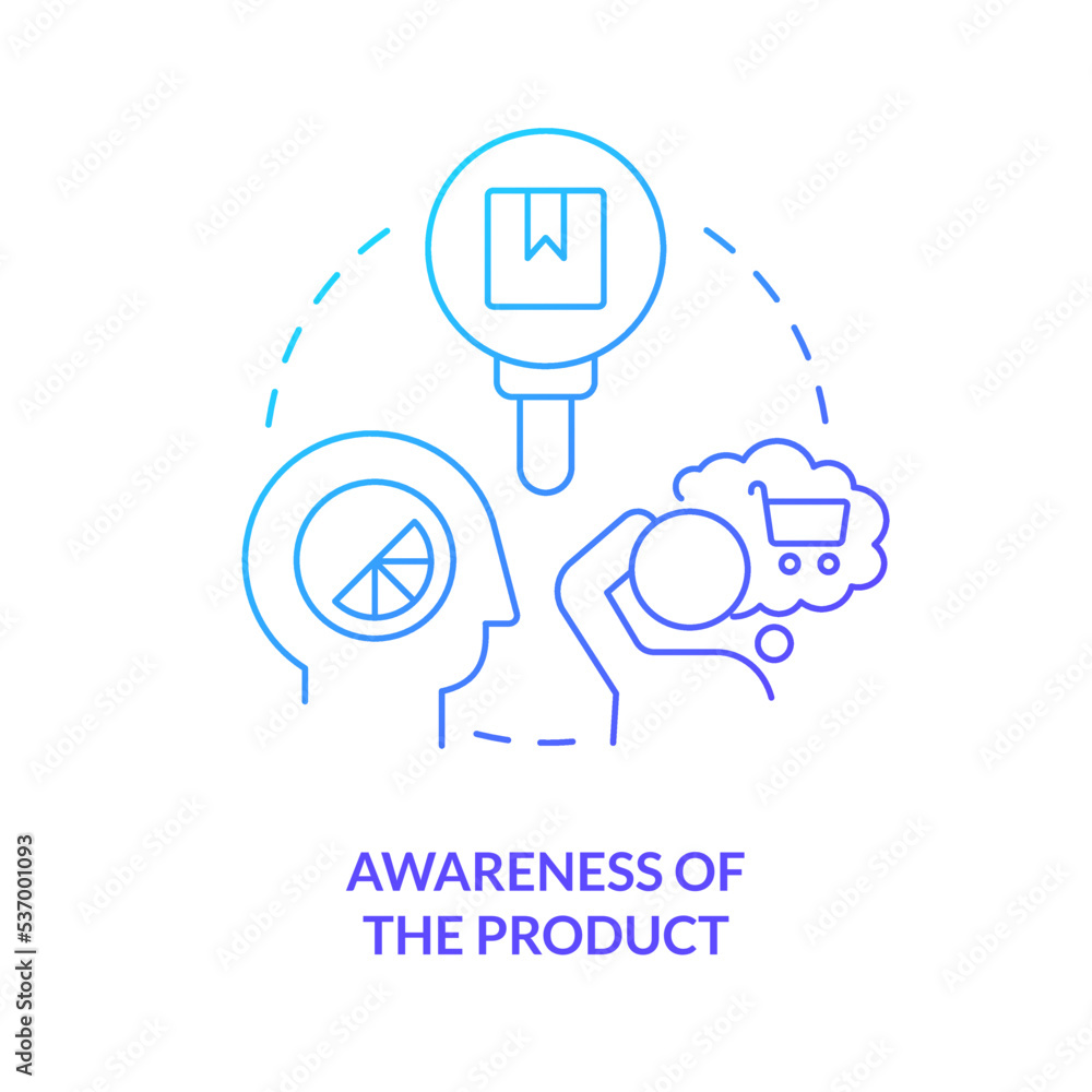 Awareness of product blue gradient concept icon. Sensory system in ...