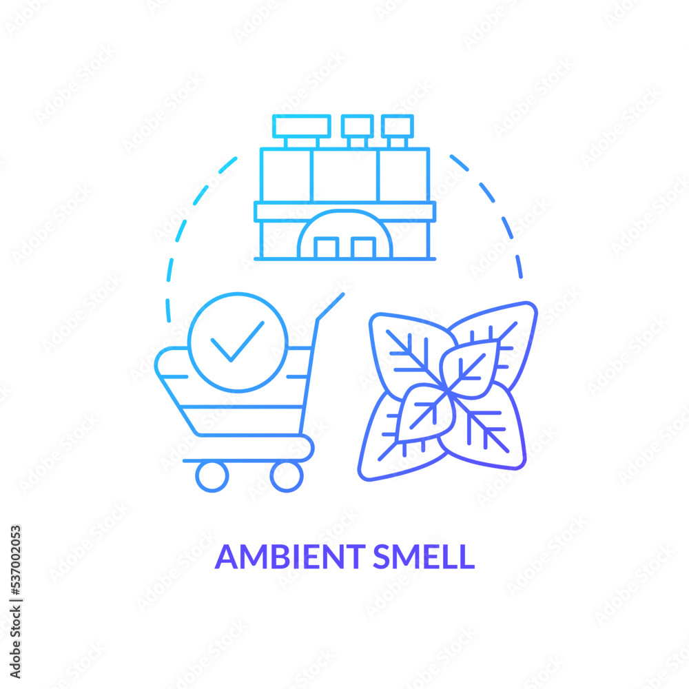 Ambient smell blue gradient concept icon. Olfactory branding type ...