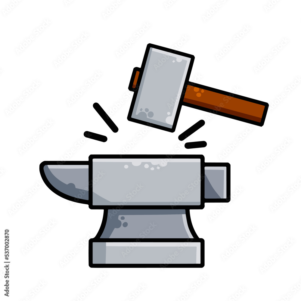 Blacksmith anvil and hammer. Symbol of work in forge. Forging and ...
