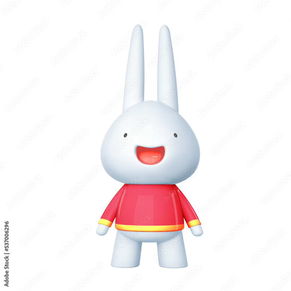 Cartoon rabbit in red chinese clothes. 3d cartoon character design ...