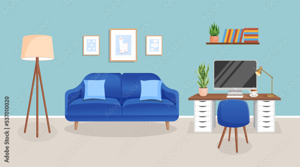 Design of a cozy room for working from home. Office with computer ...