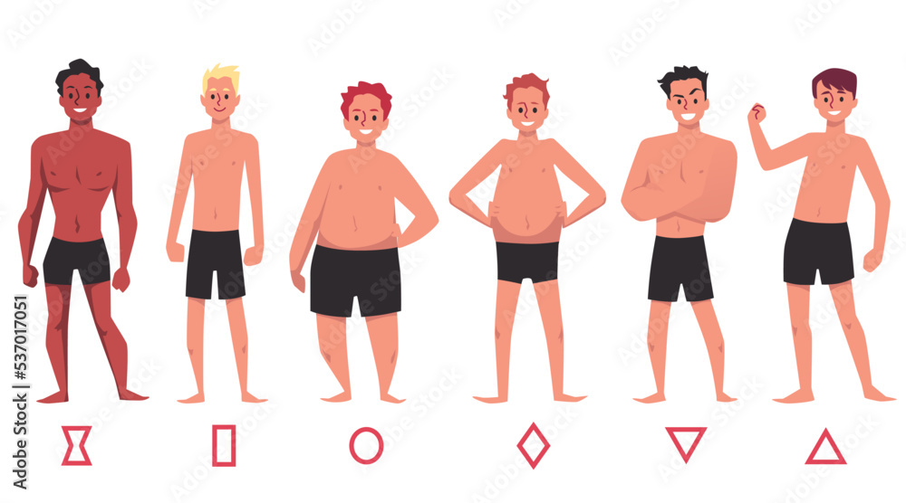 Human body and male figures types set flat vector illustration isolated ...