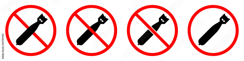 No bomb sign. Air bomb is forbidden. Prohibited sign of air bomb. Set ...