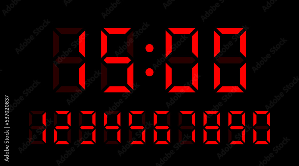 Time 15 00 hours. Vector set of electronic digits numbers font from a ...